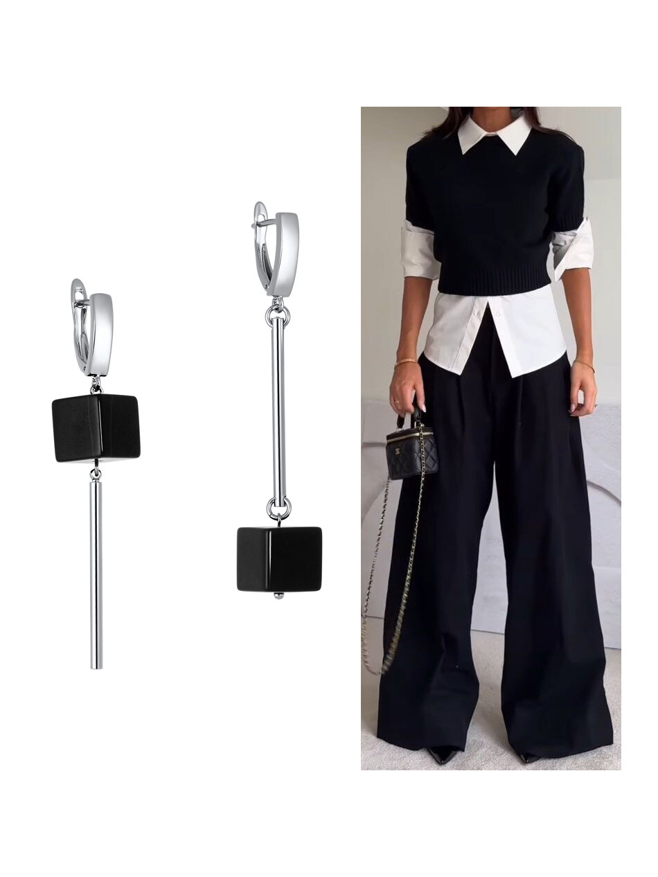 Серьги двусторонние, с подвесками, агат