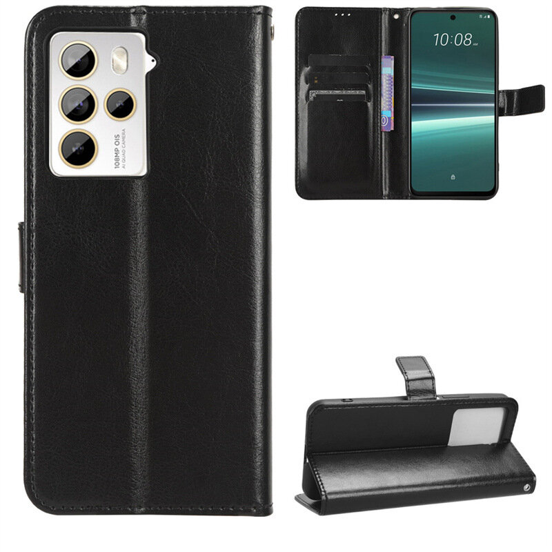 Чехол-книжка MyPads Porta Biglietti для HTC U23 Pro из импортной эко-кожи с подставкой застёжкой и визитницей черный MyPads