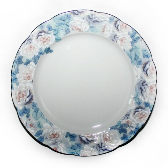 Тарелка мелкая Thun 1794 "Роза", декор "Голубая роза, отводка платина", 21 см. (РОС0204)