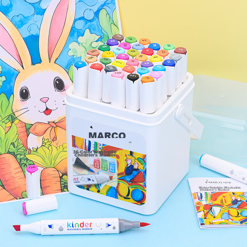 MARCO Washable Dual-Tip Markers, 36 Colors, Watercolor Pens, Drawing Pens, Student Art Fluorescent Highlighters, Stationery, Hand-Drawn Gift, Back-To Supplies, Sketching, Marker Drawing