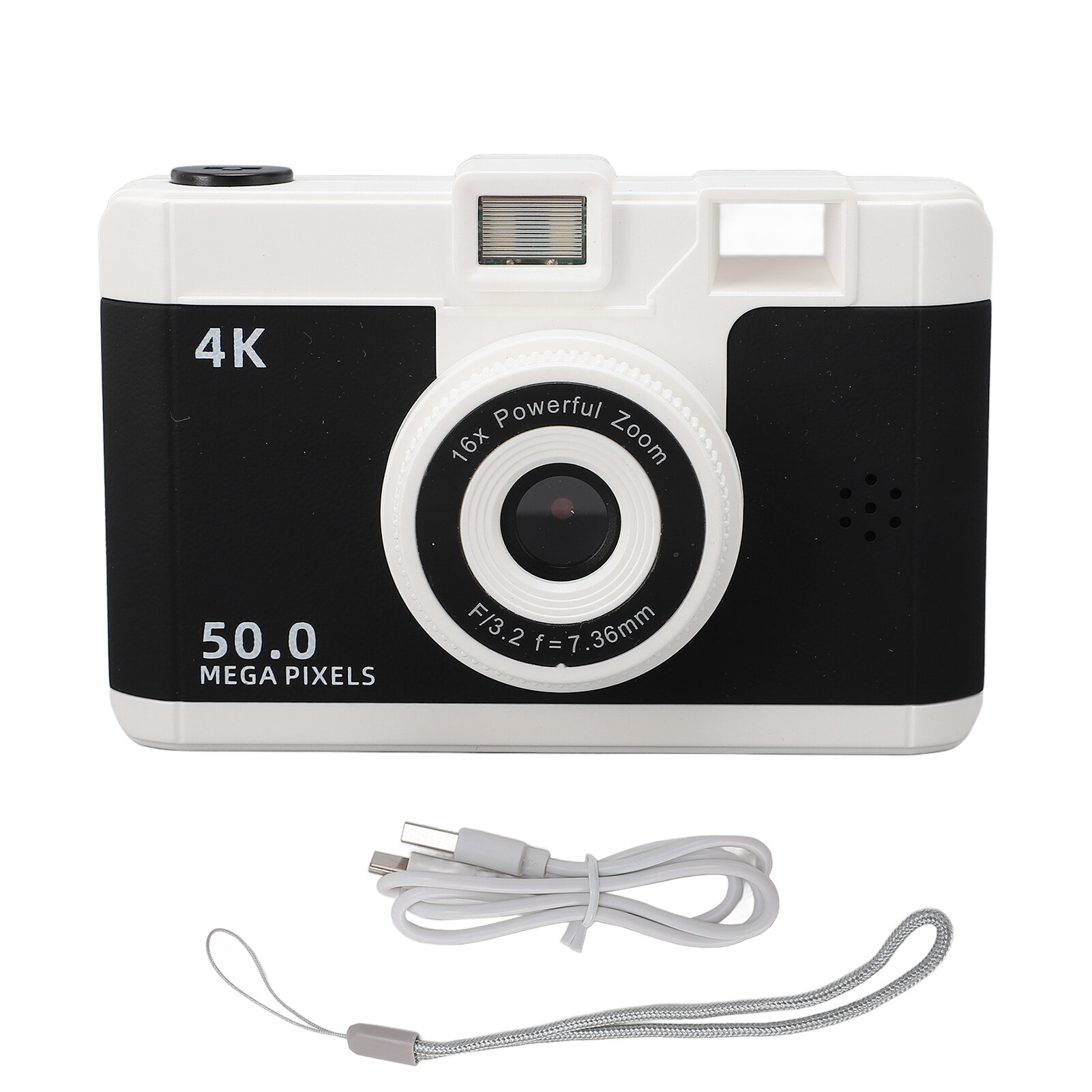 Цифровая камера 50 Мп 1080P, фронтальная и задняя камеры, компактный размер, 8-кратный цифровой зум, экран 2,4 дюйма, черный цвет