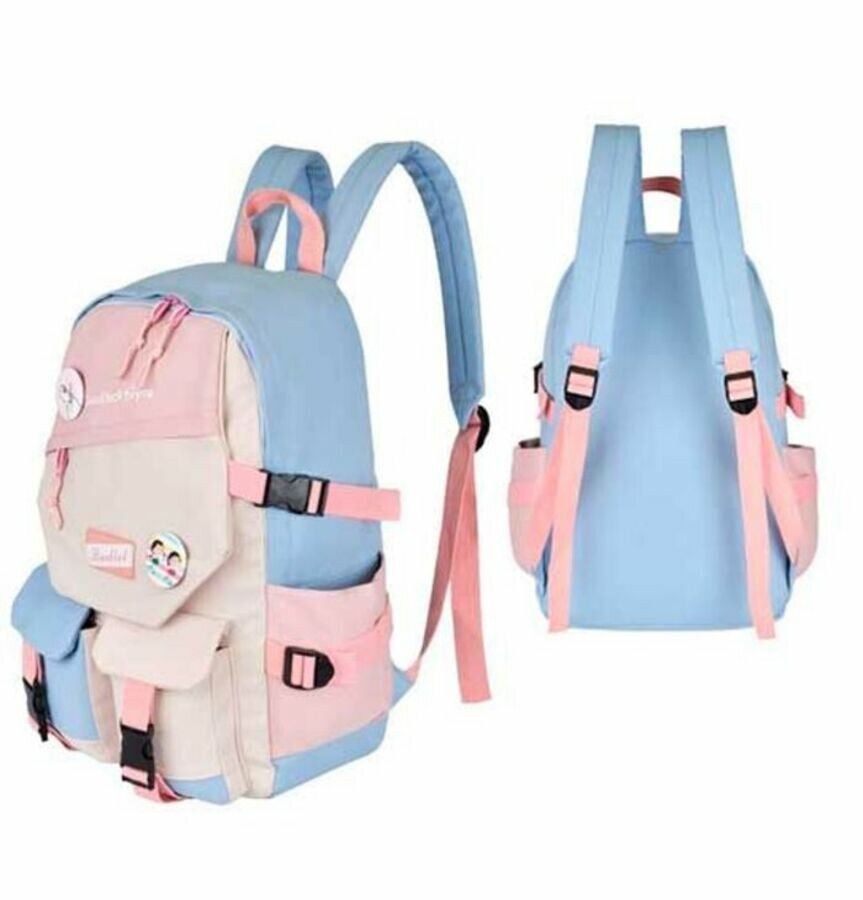 Рюкзак школьный 1отд. Голубой бежевый розовый 42x28x18см 3 кармана Sanvero