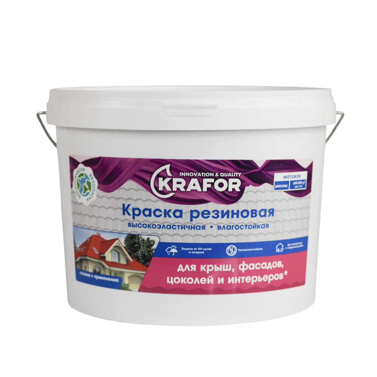 Краска резиновая Krafor, шелковисто-матовая, 12 кг, зеленый мох