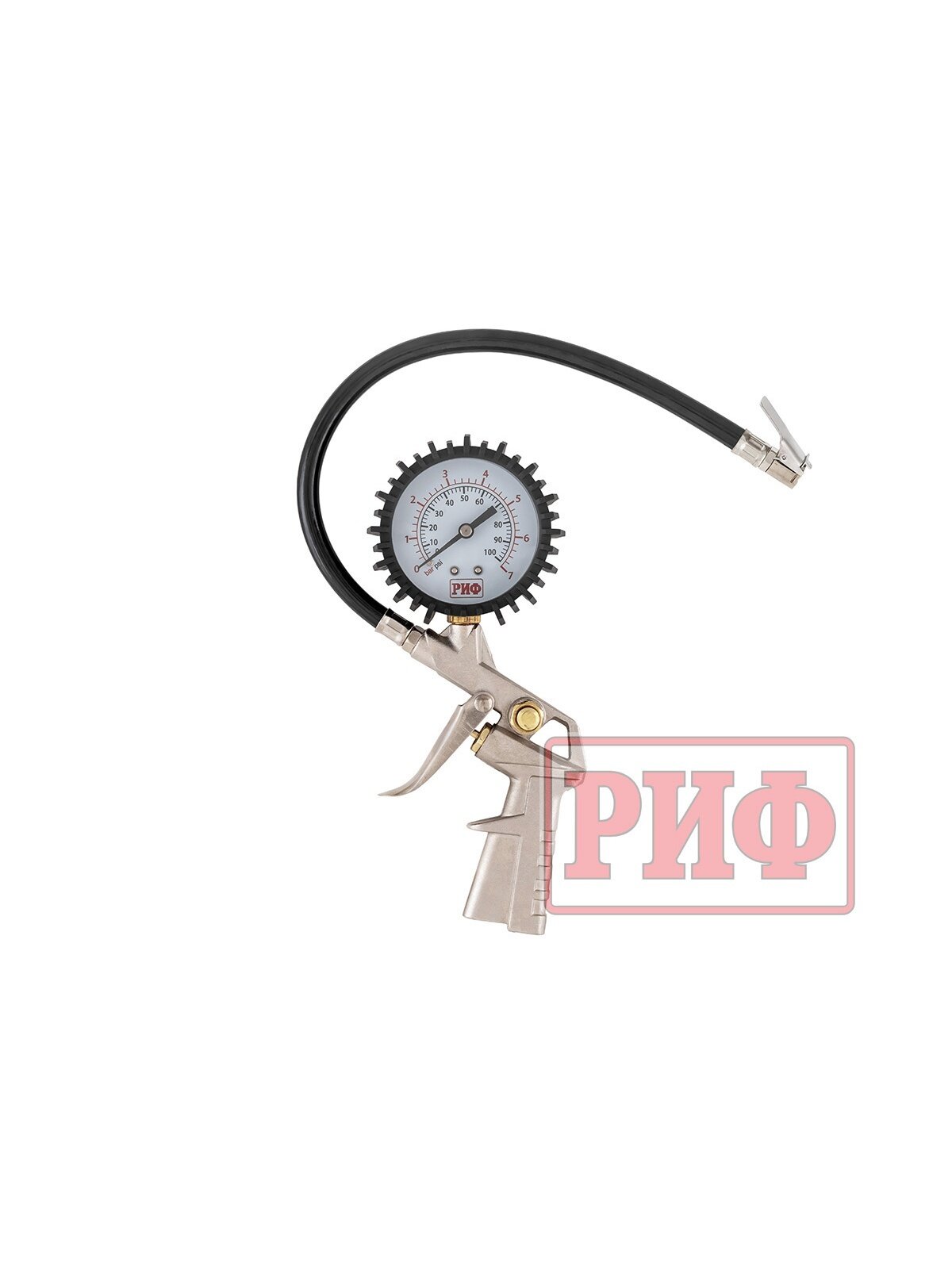 Пистолет для подкачки колес с манометром РИФ от 0 до 7 атм.