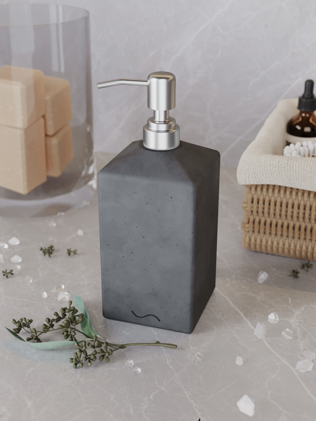 Дозатор для жидкого мыла MUSKO HOME Emily, 0,4 л, из бетона, графитовый матовый