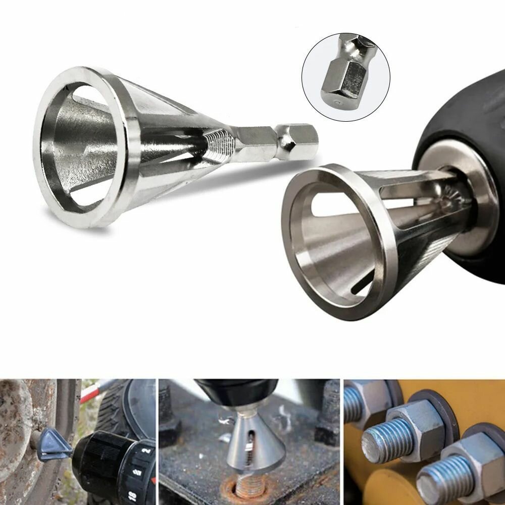 Насадка фреза на шуруповерт дрель для удаления заусенцев на болтах, прутах, шпильках, трубах, инструмент, устройство / приспособление для снятия с внешней фаски, фаскосниматель по металлу