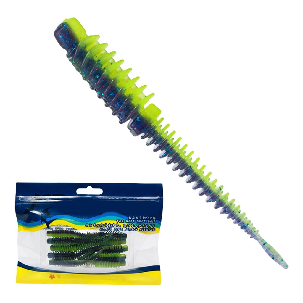 1 упаковка из 10 штук, мягкая приманка Luya с игольчатым хвостом, плавающее легкое танцующее насекомое-фиолетовая спинка и зеленое брюшко 10 штук длиной 7,5 см