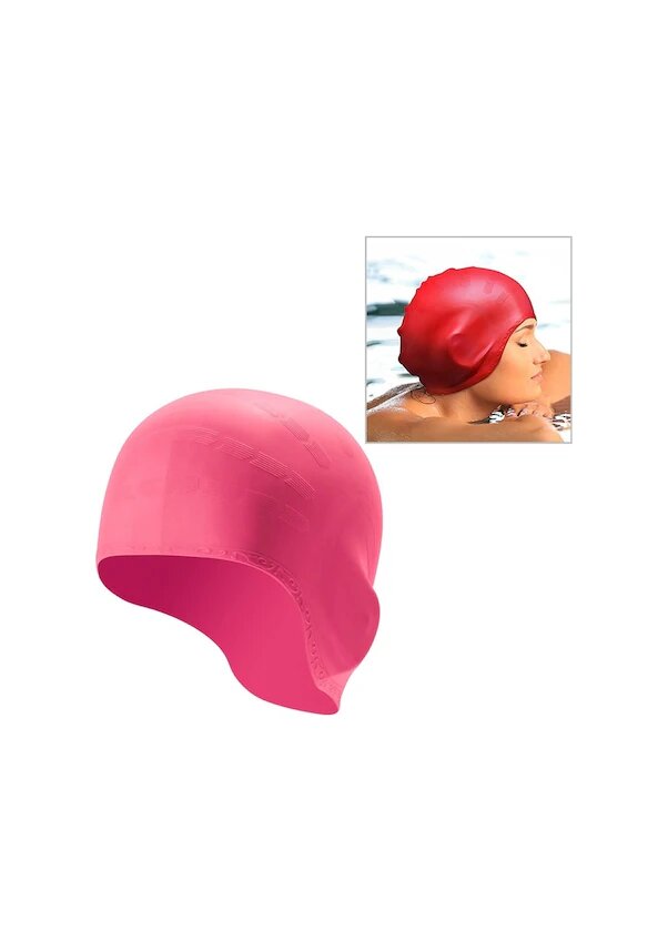 Силиконовая водонепроницаемая шапочка для плавания с защитой ушей для взрослых с длинными волосами, розовая