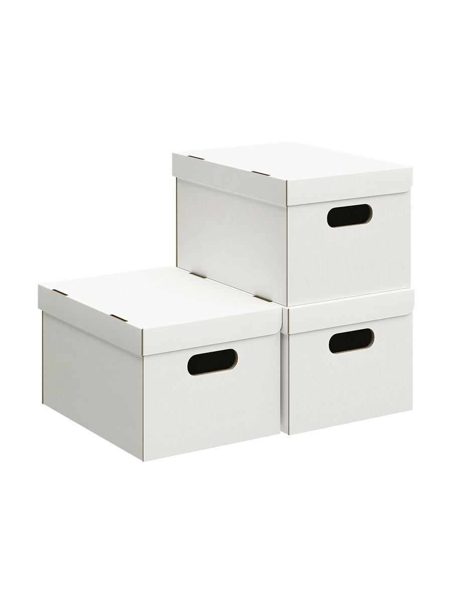 Короба для хранения, усиленные, 33*25*18,5см, набор 3 шт, цвет белый