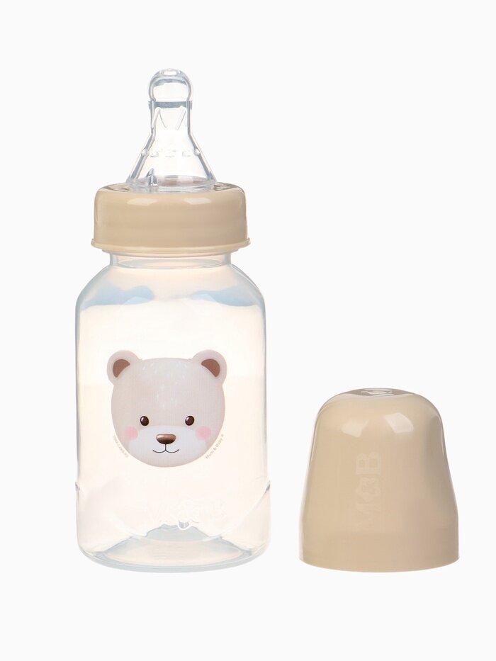 Mum&Baby Бутылочка для кормления, новогодняя, Bear, 150 мл, цилиндр, бежевый Mum&Baby