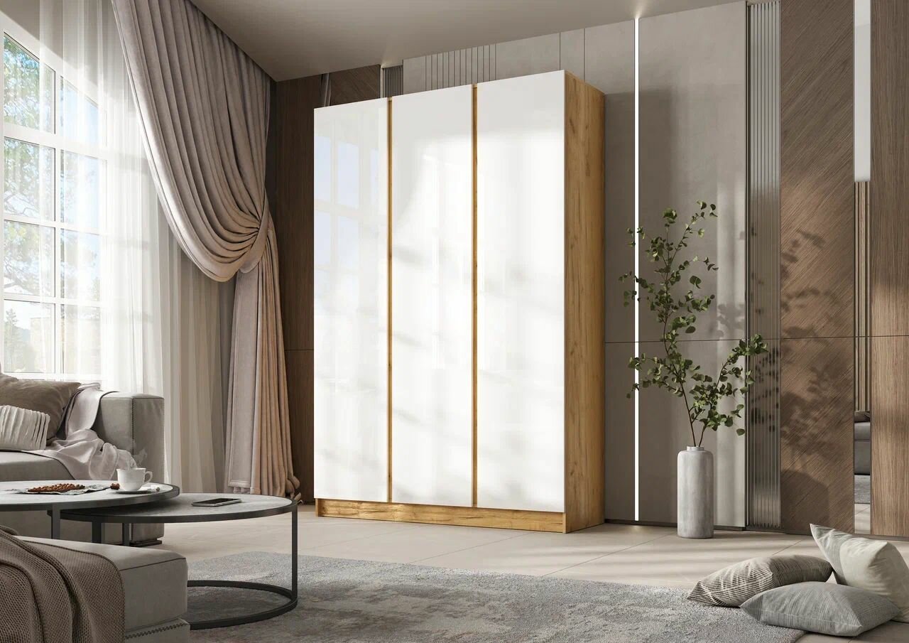 Келвин Шкаф 3-х ств. 150 см. Белый глянец, Дуб Крафт