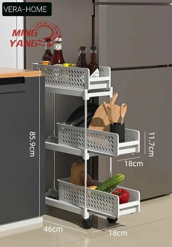 Этажерка, 3 секц, ABS пластик, Нержавеющая сталь, 18х45х85 см