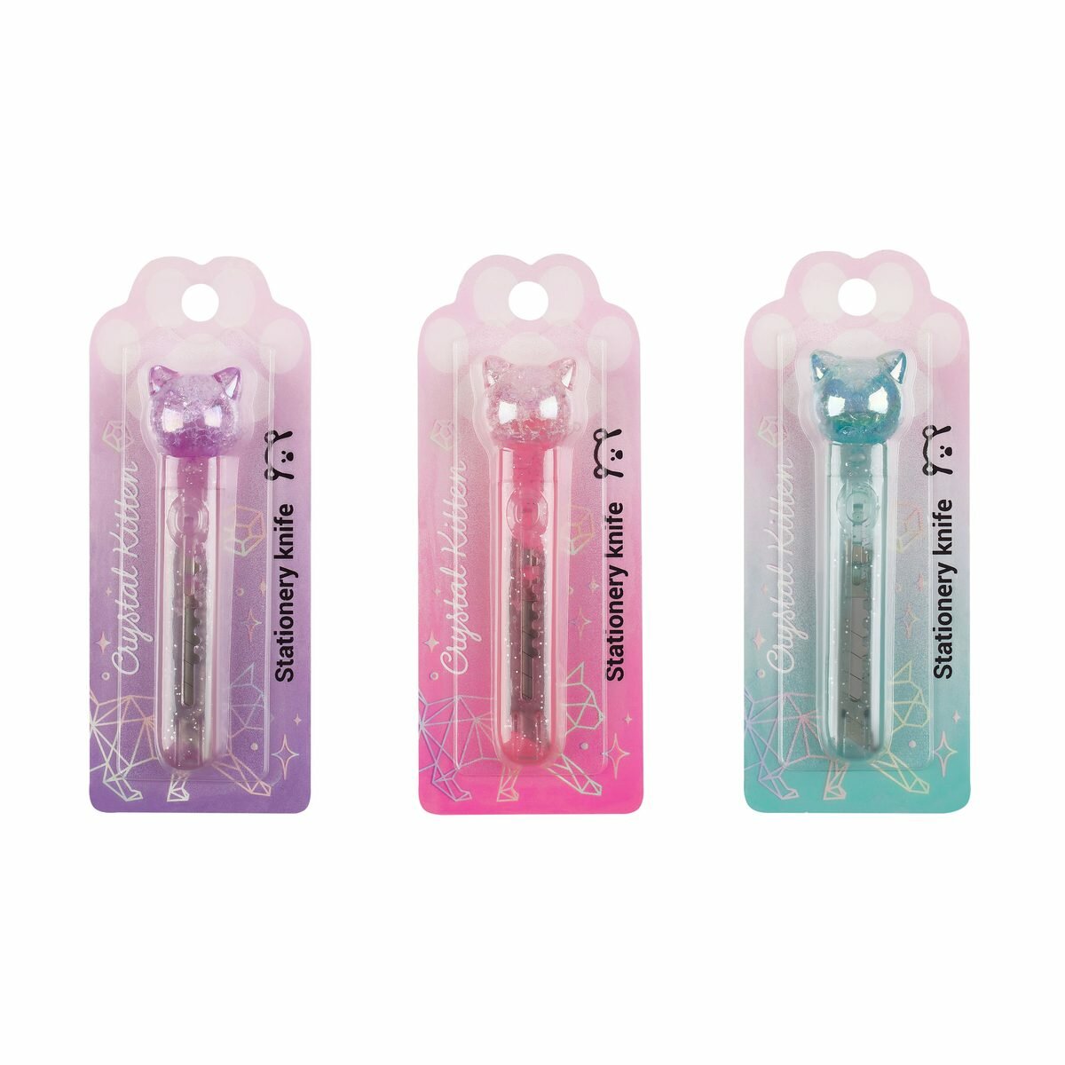 Нож канцелярский 9мм MESHU "Crystal Kitten", блистер, европодвес (MS_64840)