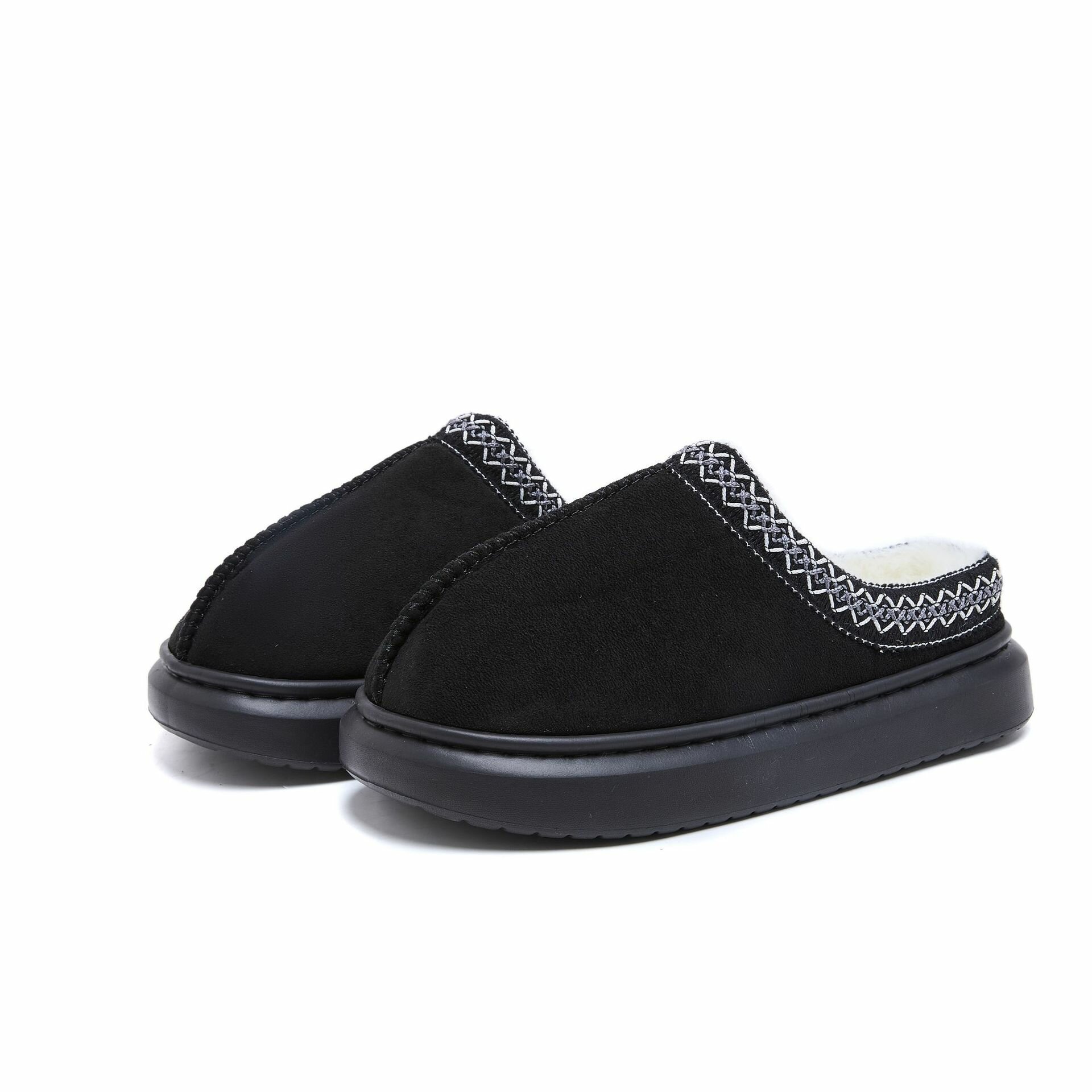 MOOCIE Женские осенне-зимние тапочки в национальном стиле с мехом, хлопковые тапочки Баотоу, теплые домашние тапочки для пар из хлопка на толстой подошве, мужские бахилы