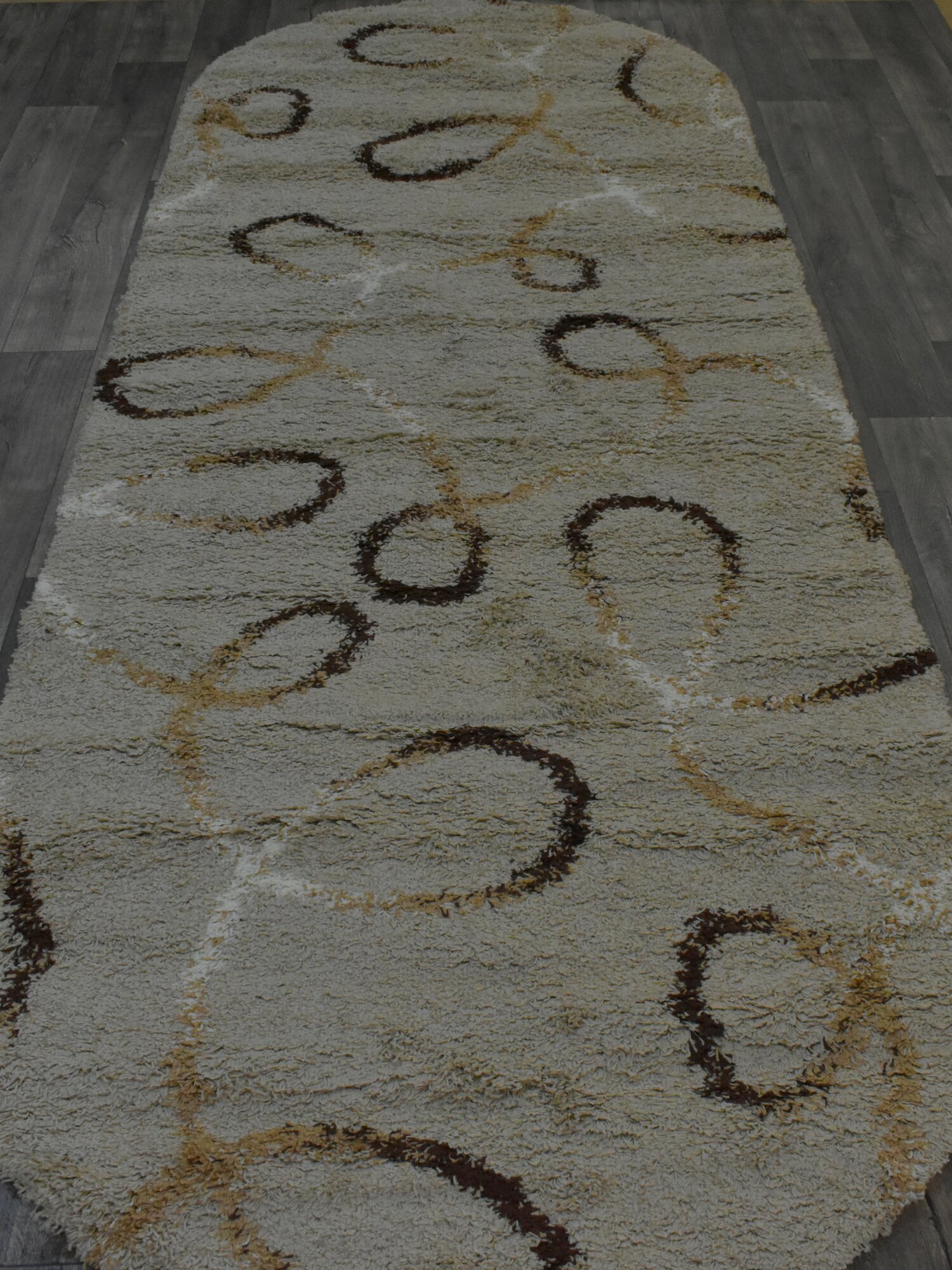 Ковер пушистый на пол овальный, в гостиную, спальню, детскую, 612, Шегги ультра Меринос, бежево-коричневый, 1.5*4 м