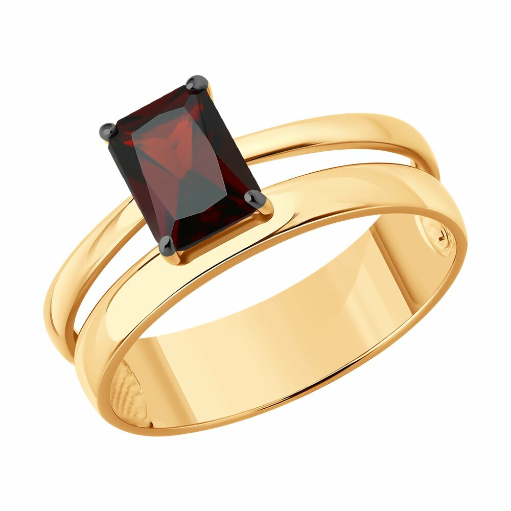 Кольцо, серебро, 925 проба, золочение, гранат