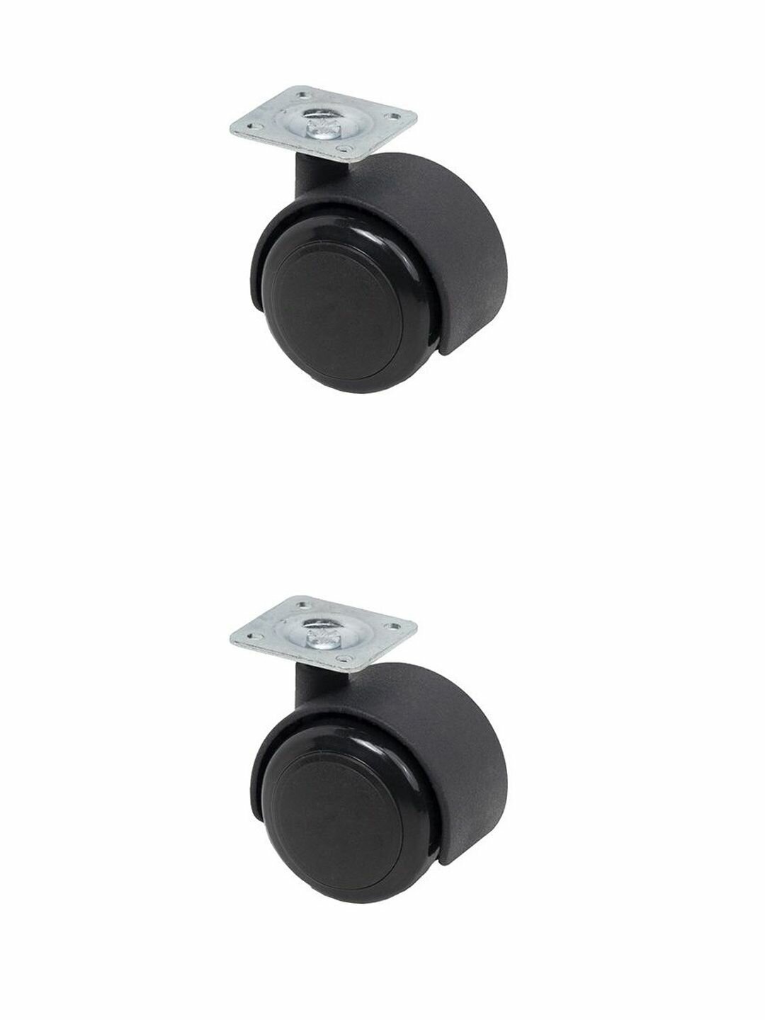 Колесо мебельное пластиковое с резиновым ободом FURNI d50мм, с площадкой , черное (цена за 2 штуки)