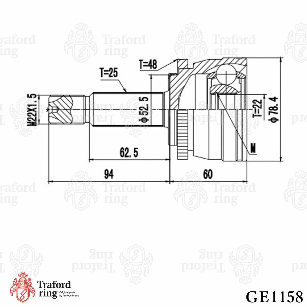 ШРУС наружный, для Хендай Солярис, КИА Рио арт GE1158 Traford Ring