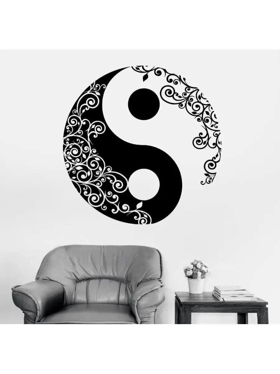 Наклейка на стену для декора интерьерная Инь Янь Узоры виниловая