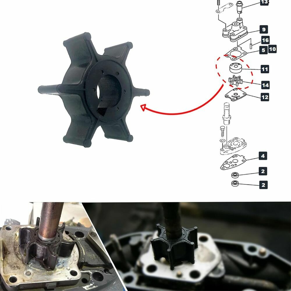Крыльчатка водяного насоса 6E0-44352-00-00 для Yamaha 4 5 6 л. с. 2 и 4-тактных 1-цилиндровых подвесных моторов