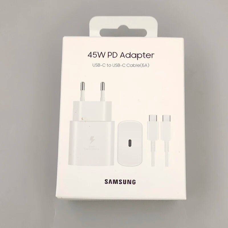 Оригинальное зарядное устройство Samsung Pd, 45 Вт, супер быстрая зарядка, адаптер White EU Set