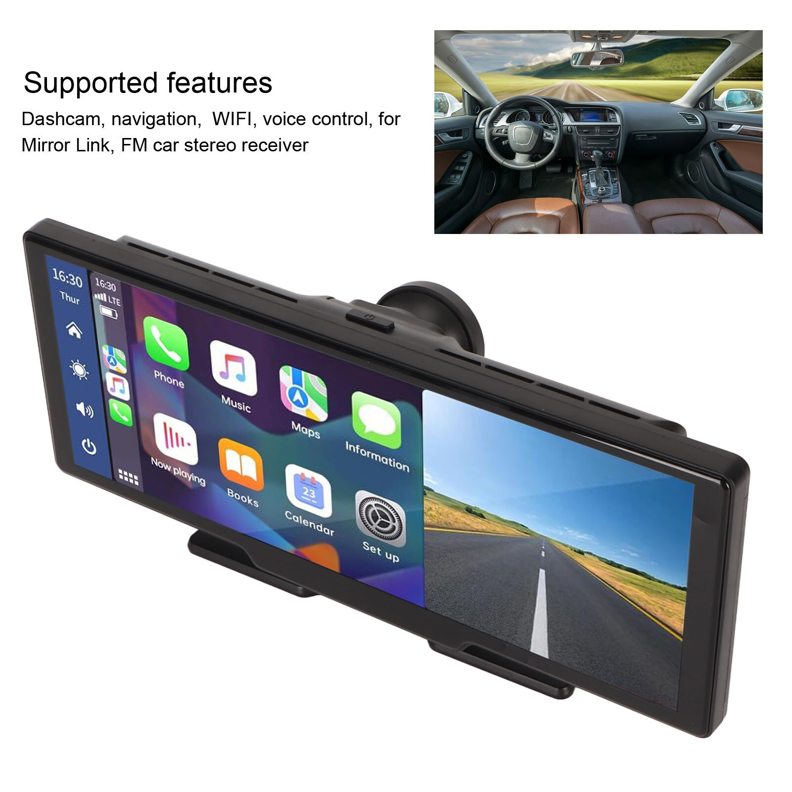 9,3-дюймовая автомобильная стереосистема, беспроводная Carplay для Android, портативный сенсорный экран с видеорегистратором, навигация, Bluetooth, WIFI, голосовое управление, карта памяти 32 ГБ