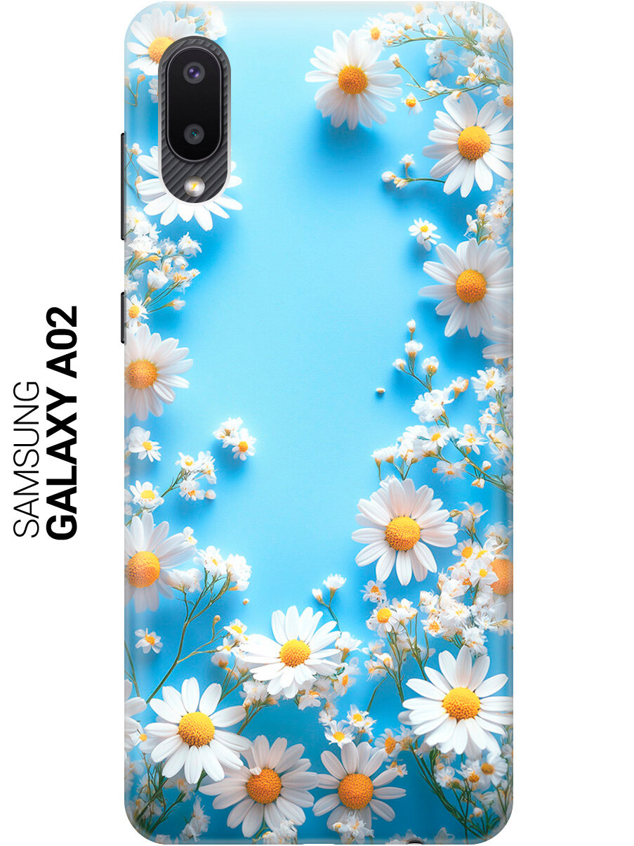 Силиконовый чехол на Samsung Galaxy A02 с принтом "Ромашки на голубом"