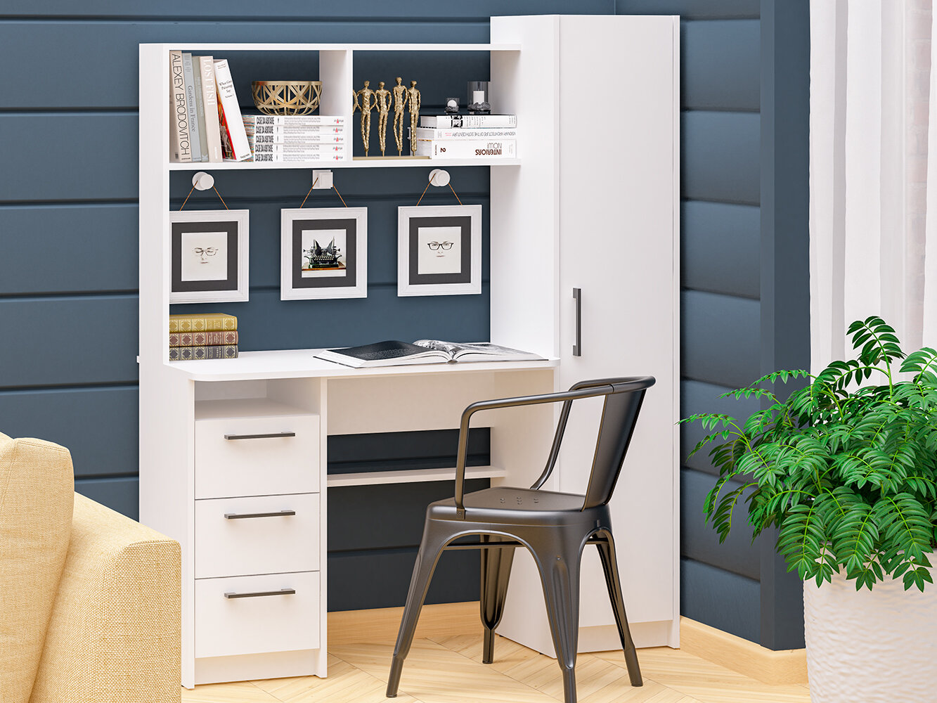 Стол письменный с пеналом и тумбой Пирамида Комфорта Фронда-11 белый левый 3 ящика