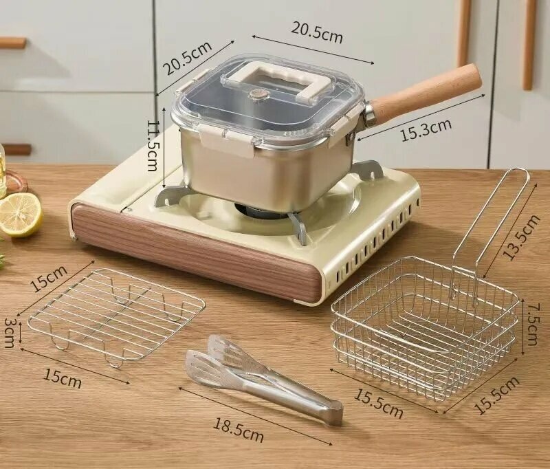 Фритюрница，Квадратная фритюрница с крышкой + корзина для жарки + зажим + подставка для слива，Без нагревателя