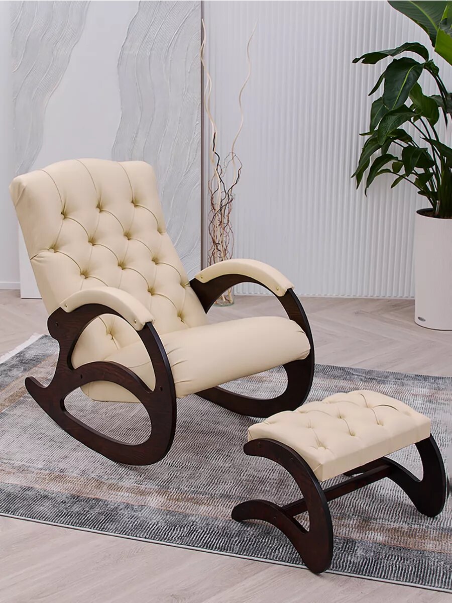 Кресло-качалка кожаное Империал с банкеткой