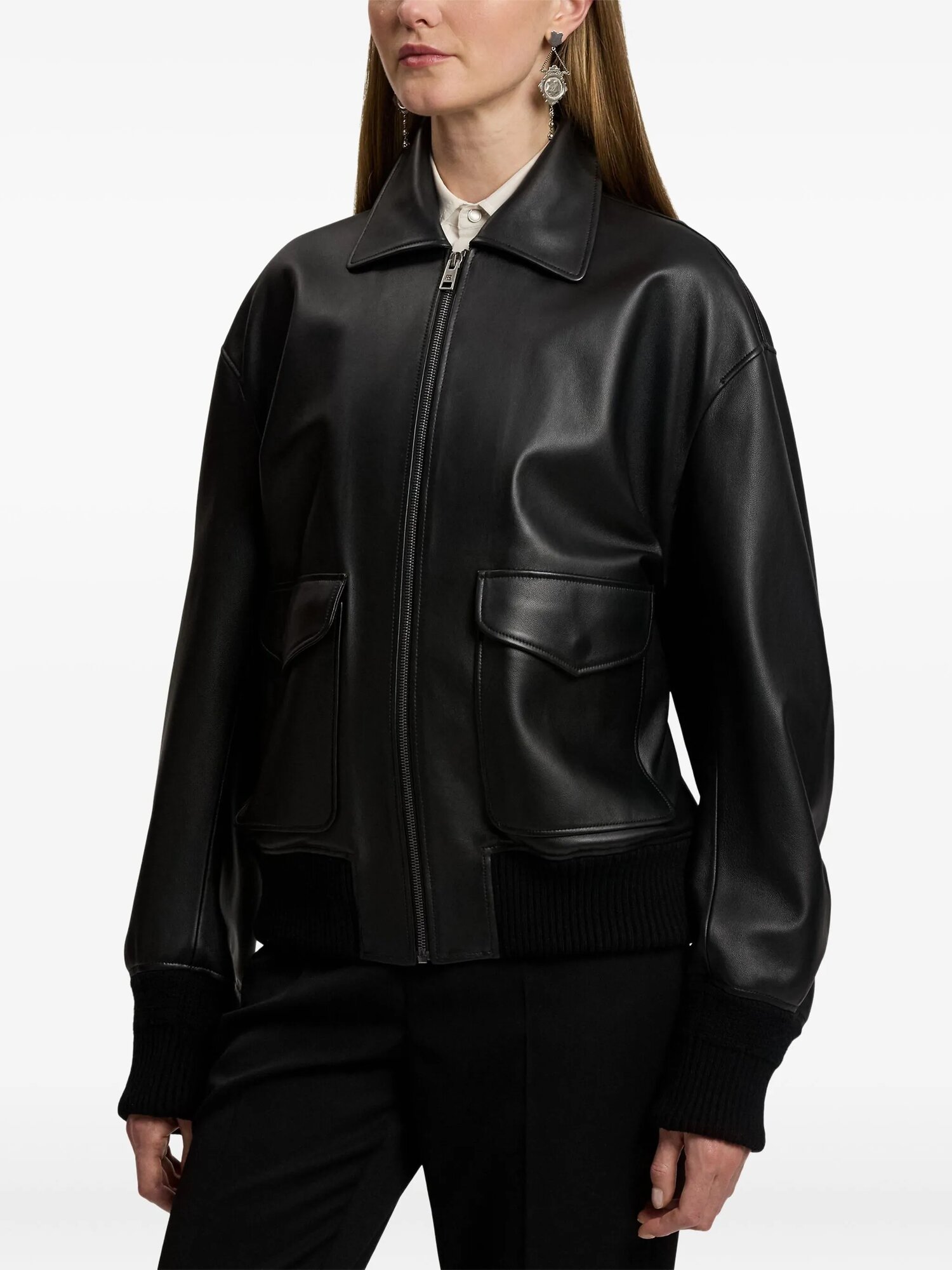 Куртка Ralph Lauren Collection Zip-front leather jacket, размер 2, черный — фото 1