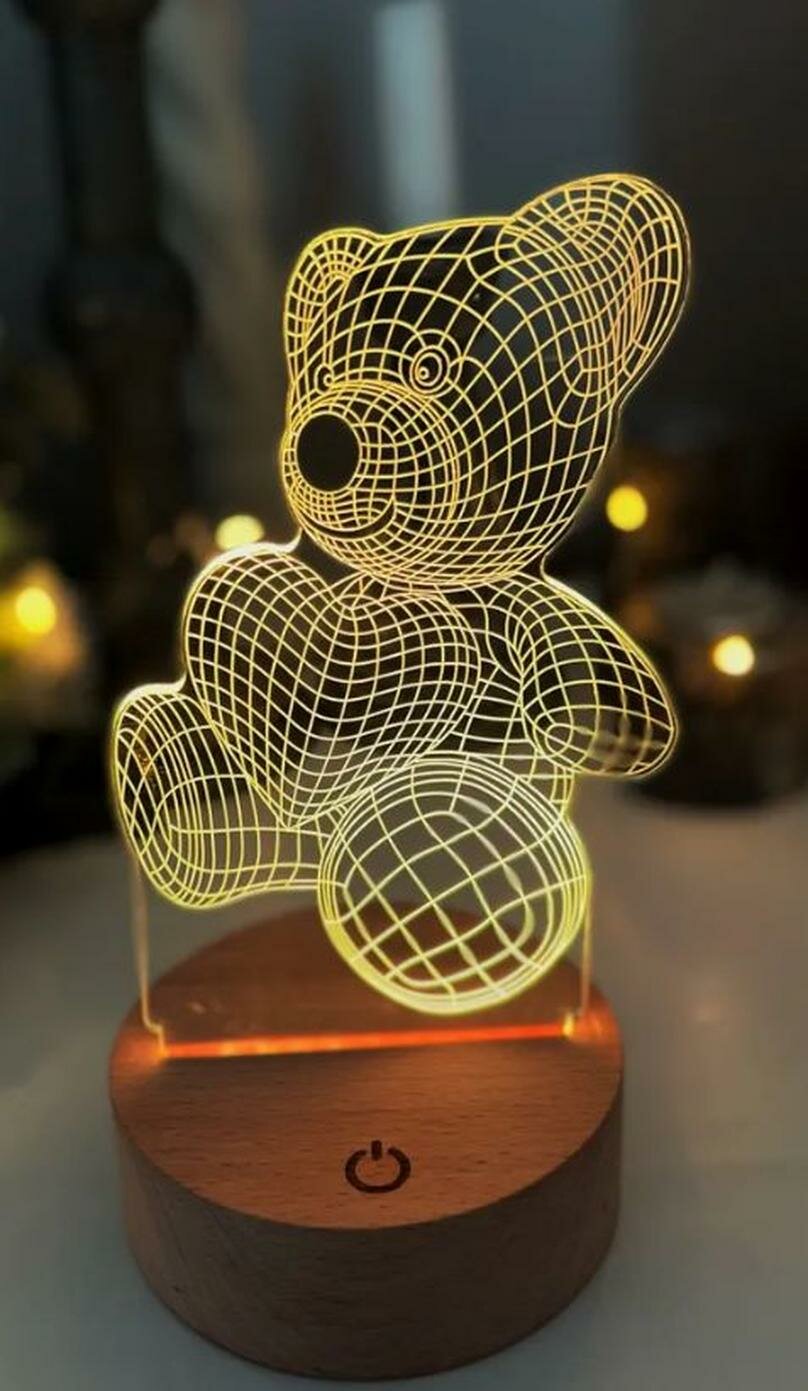 Светильник 3D / Ночник / 3D ночник/ Светильник Медвежонок, оранжевый