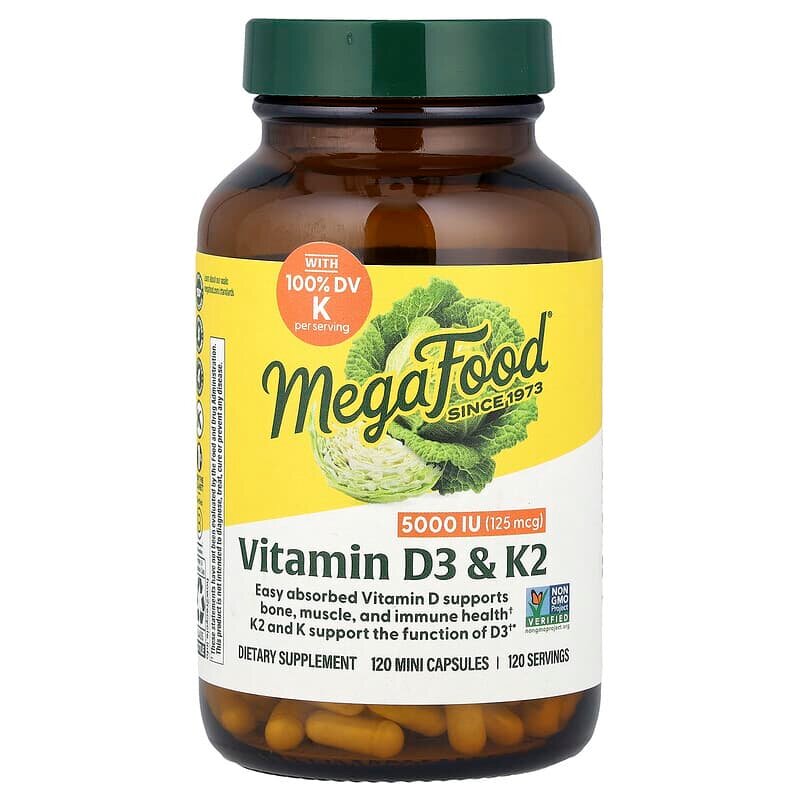 MegaFood, Vitamin D3 with K & K2, 5,000 IU (125 mcg), 120 Capsules