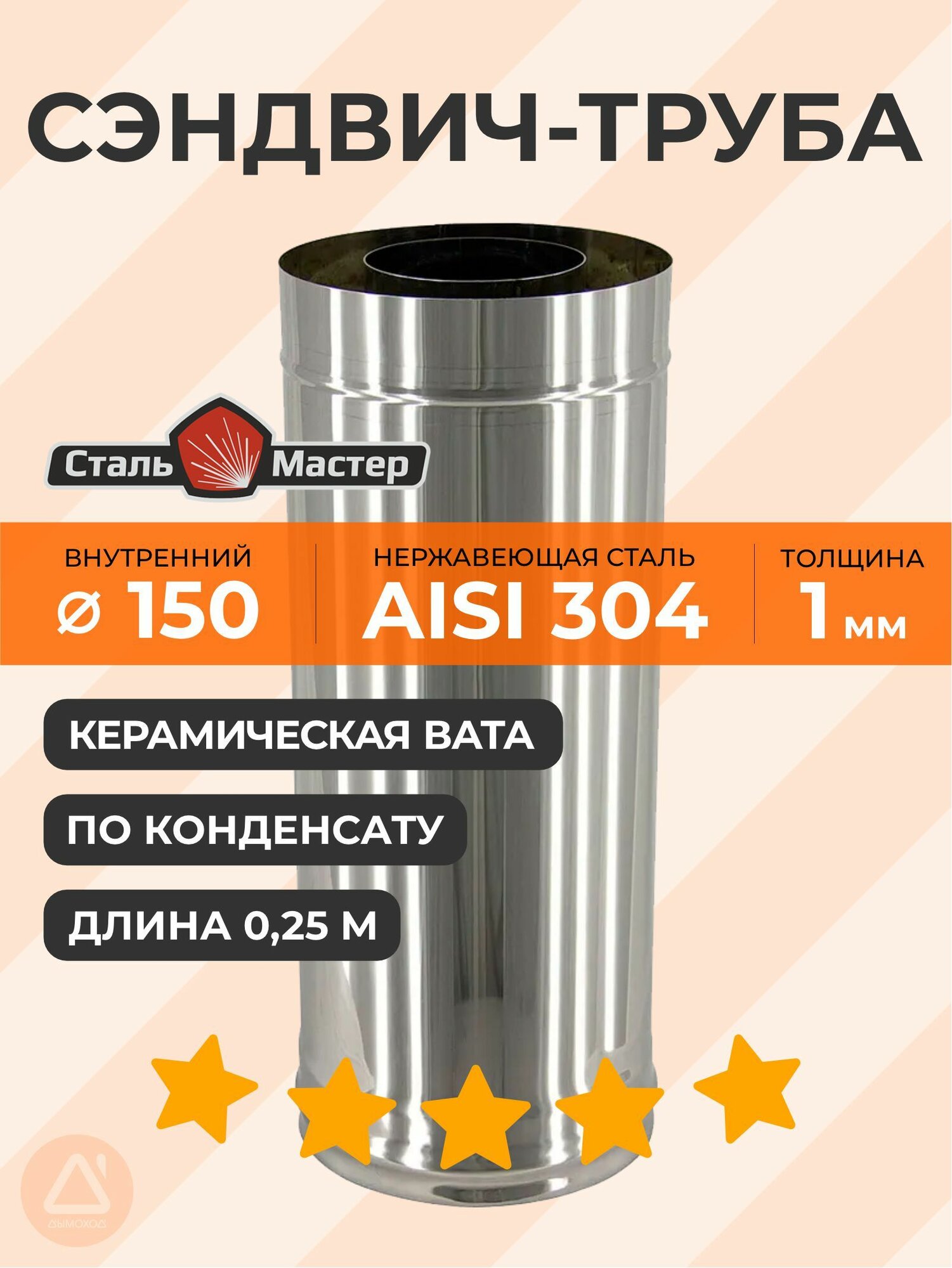 Сэндвич К 150 / 220 0,25 м нерж 1 мм (AISI 304) / нерж 0,5 мм супервул