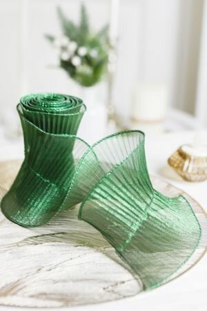 Декоративная лента брэйди шайн, текстиль, зелёная, 180х13 см, Due Esse Christmas XNA19019501