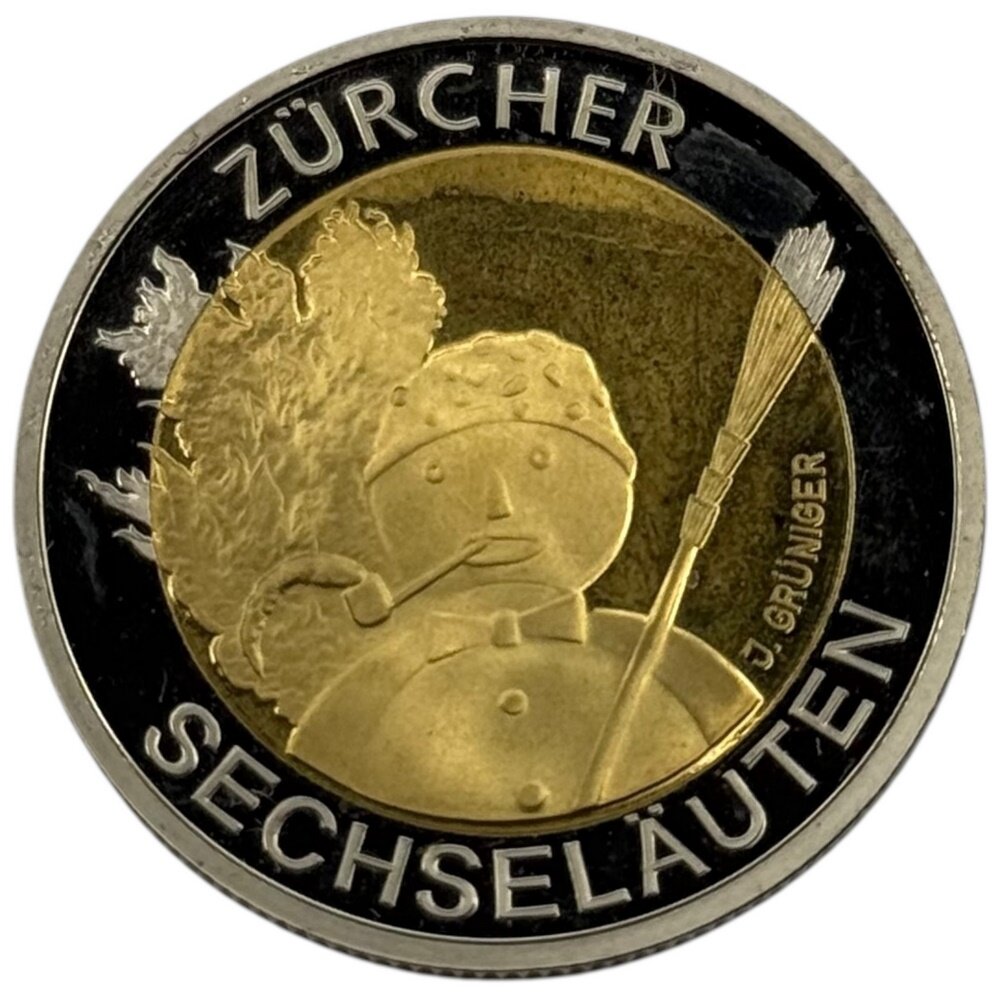 Швейцария 5 франков 2001 г. (Проводы зимы в Цюрихе - Шестизвонье) (Proof)