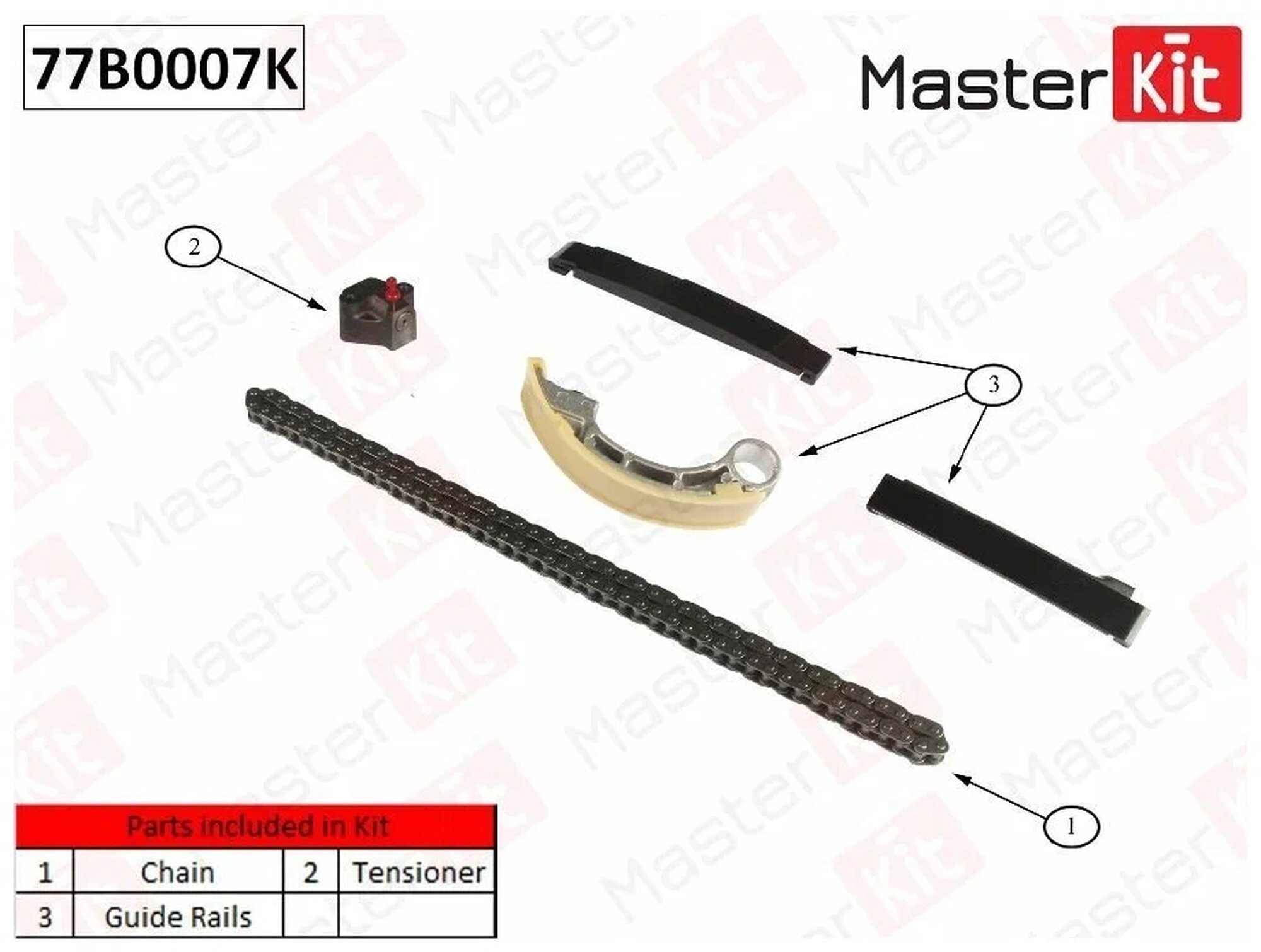 Комплект цепи ГРМ NISSAN Pathfinder III 2.5 dCi YD25 05-(без звездочек), MASTERKIT 77B0007K
