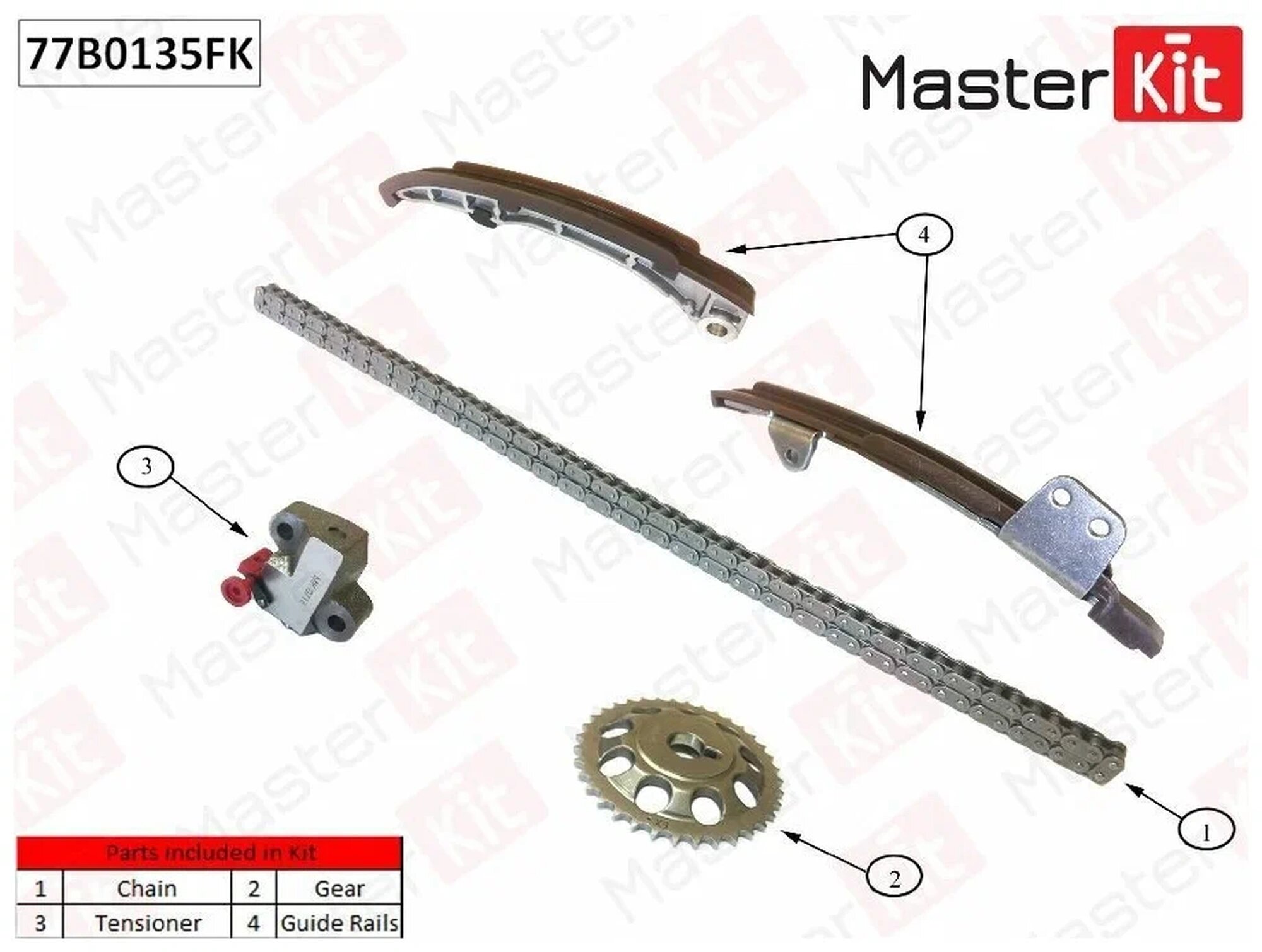 Комплект цепи ГРМ Toyota Echo/Porte/Premio/Vios/Yaris 02-14, MASTERKIT 77B0135FK