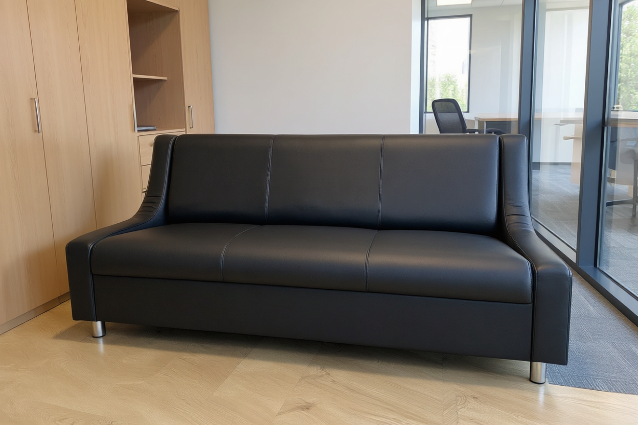 (kle9-d3-bl) Диван офисный Клерк 9 тройной Размер: 184 х 76 см, черный Ecotex 3001