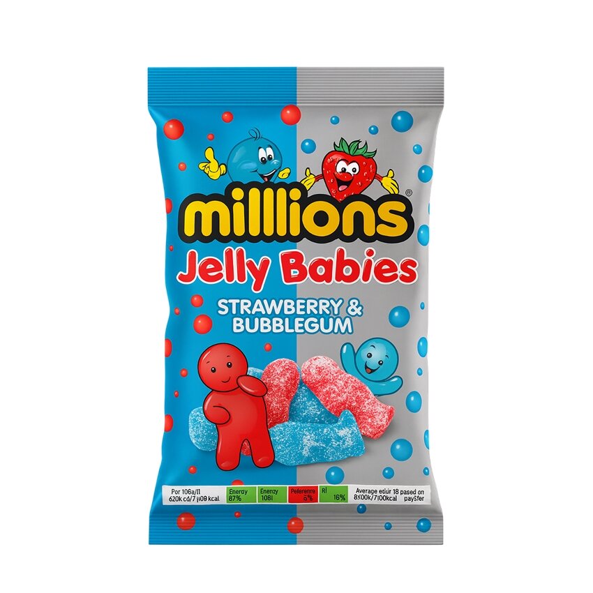 Millions Jelly Babies Strawberry & Bubble Gum Жев. мармелад 150гр