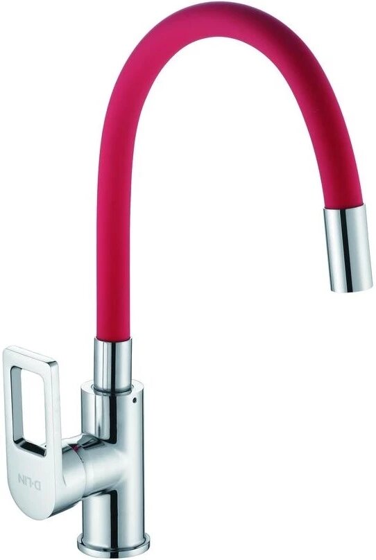 Смеситель для кухни D-Lin D155308-4 с гибким изливом, хром/красный