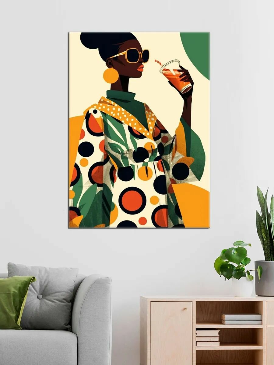 Картина на стену "Стильная дама с напитком", 50х70 см