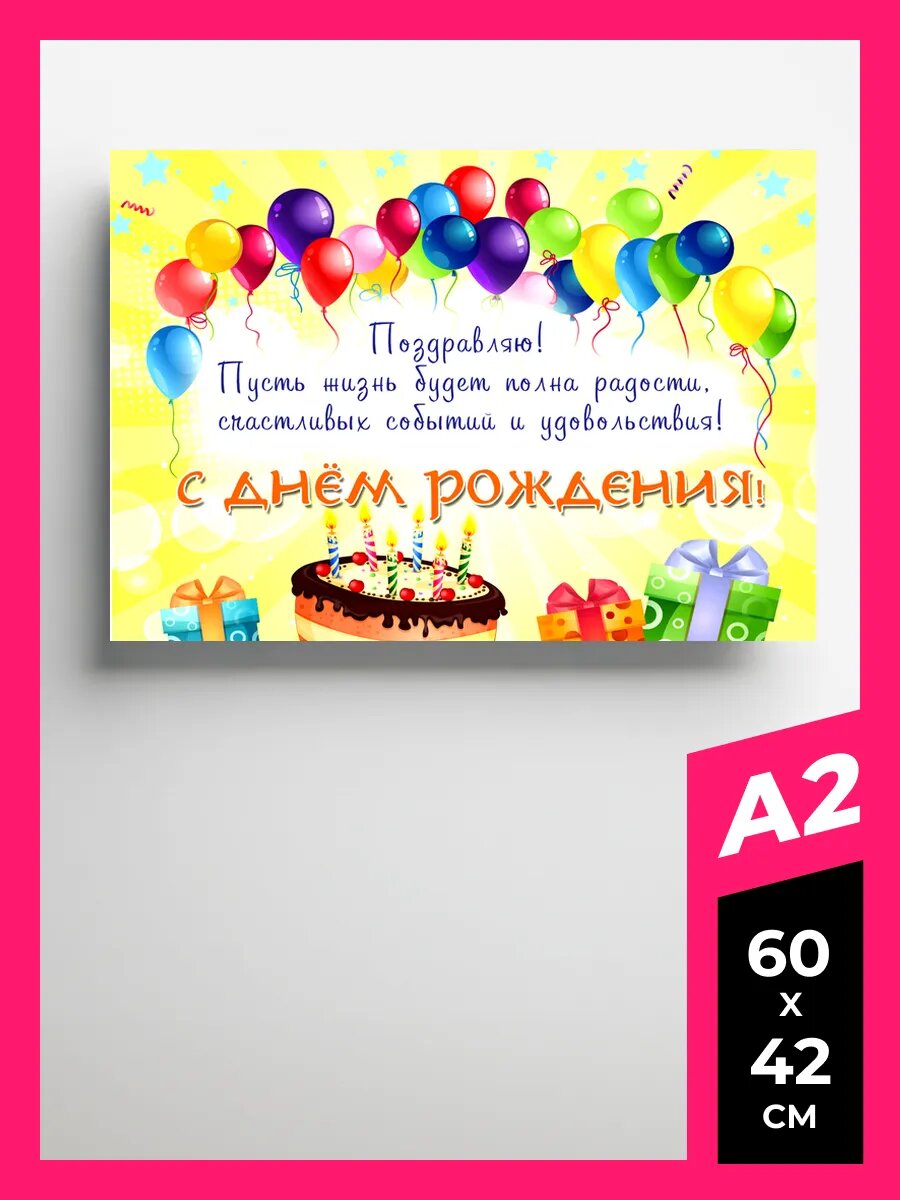 Постер С днем рождения плакат 2 A2, матовая фотобумага премиум качества