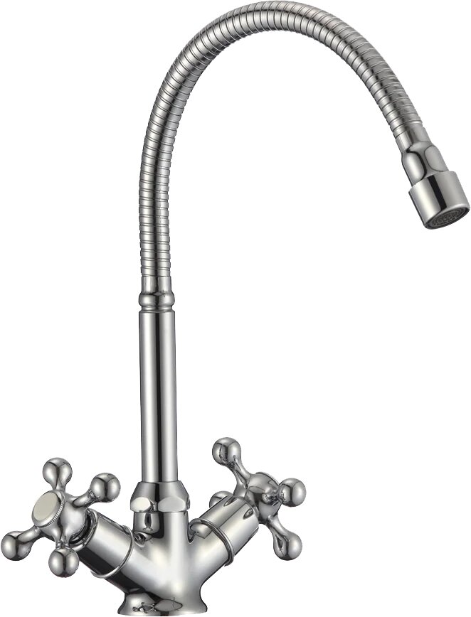Смеситель для кухни Olive'S Girona 01435GR с гибким изливом, с поворотным изливом, хром, матовый, вентильный, латунный