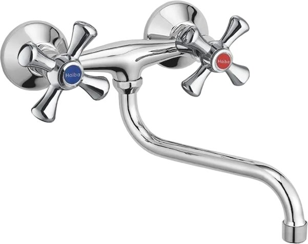 Смеситель для кухни Cron CN42 CN4642 с поворотным изливом, хром, глянцевый, вентильный, настенный