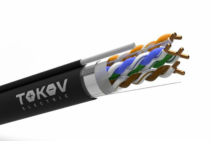 Кабель TOKOV ELECTRIC витая пара F/UTP, 4х2х24 AWG 0.48 мм, трос, категория 5E, PE