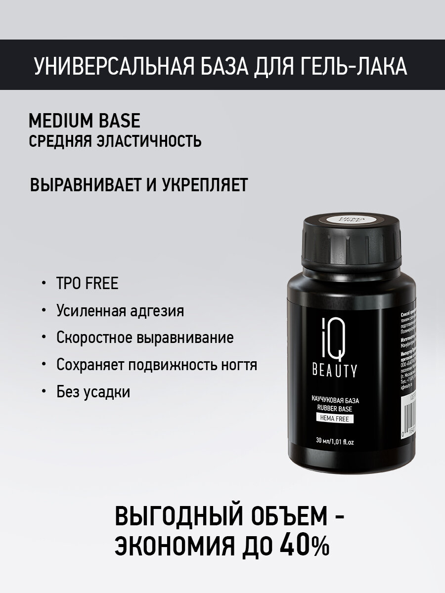 Универсальная база для гель-лака IQ Beauty Medium Base, прозрачная, 30 мл