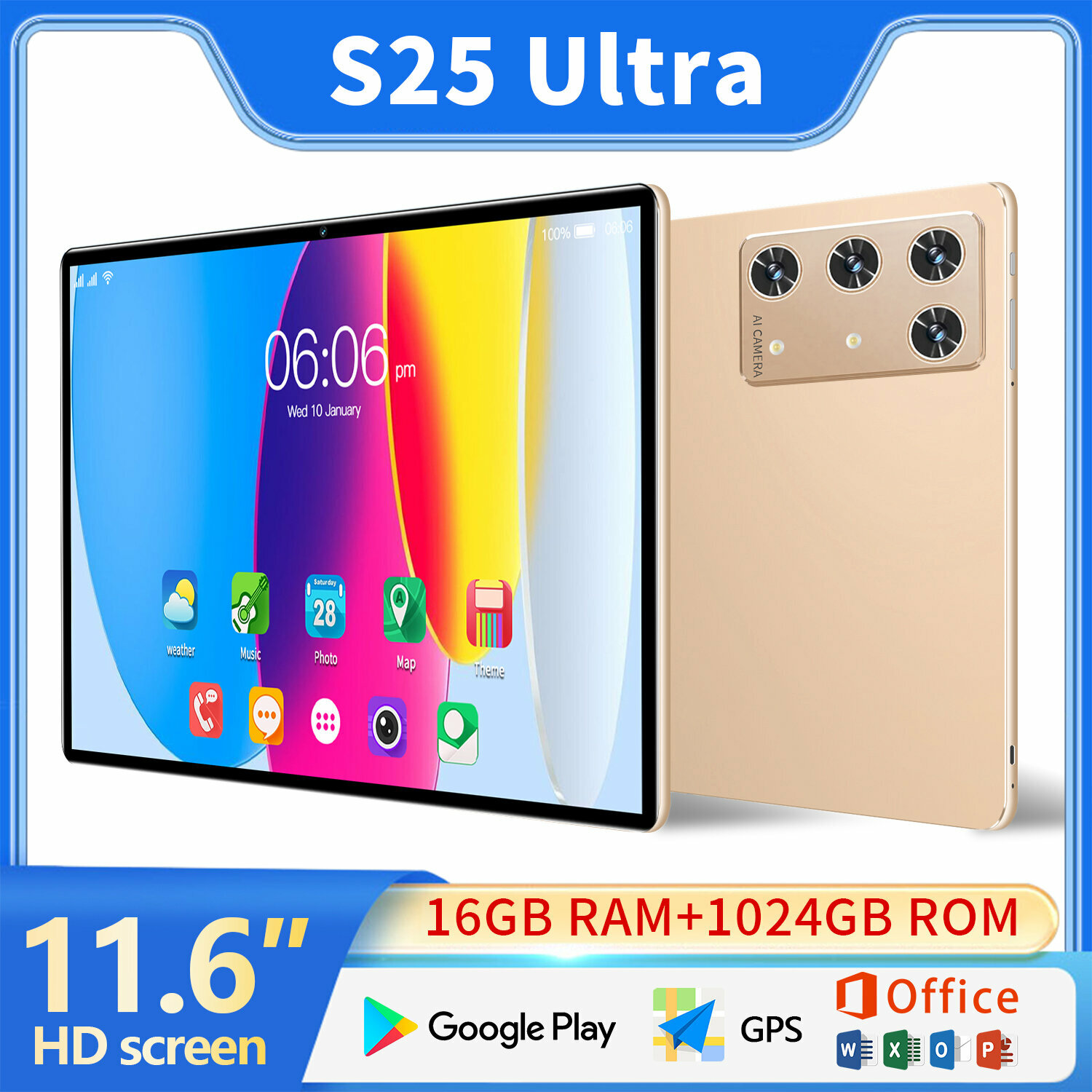 Игровой планшет S25 Ultra, экран 11.6" Full HD, Android 14,16GB+1024GB, антивибрационный, Розовое золото