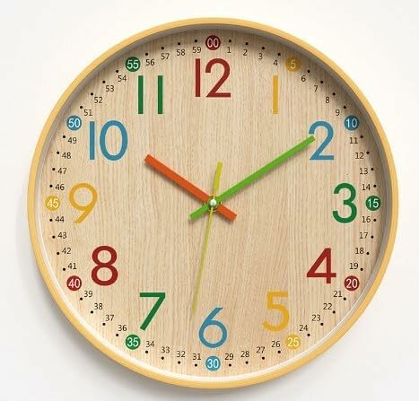 Обучающие настенные часы для детей (12дюйм, батарея AA) аналоговые, бесшумные, для спальни/класса