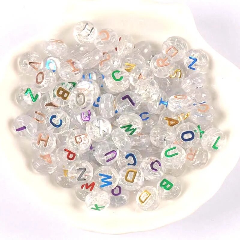 200 шт, 9,6 мм, смешанный Прозрачный Акриловый Алфавит/зеркальная буква для изготовления ювелирных изделий YKL0806